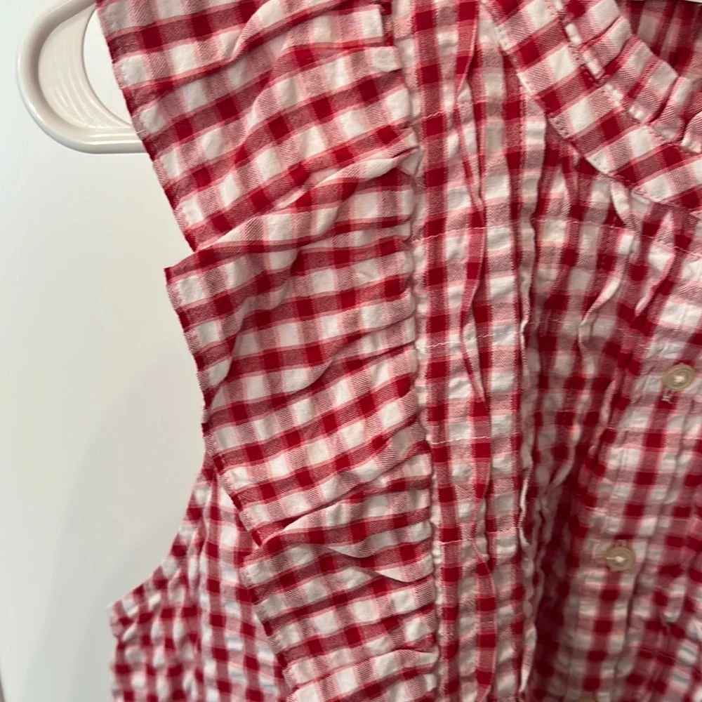 LOFT | Tops | Loft Red And White Ruffled Bib Collar Blouse | Poshmark